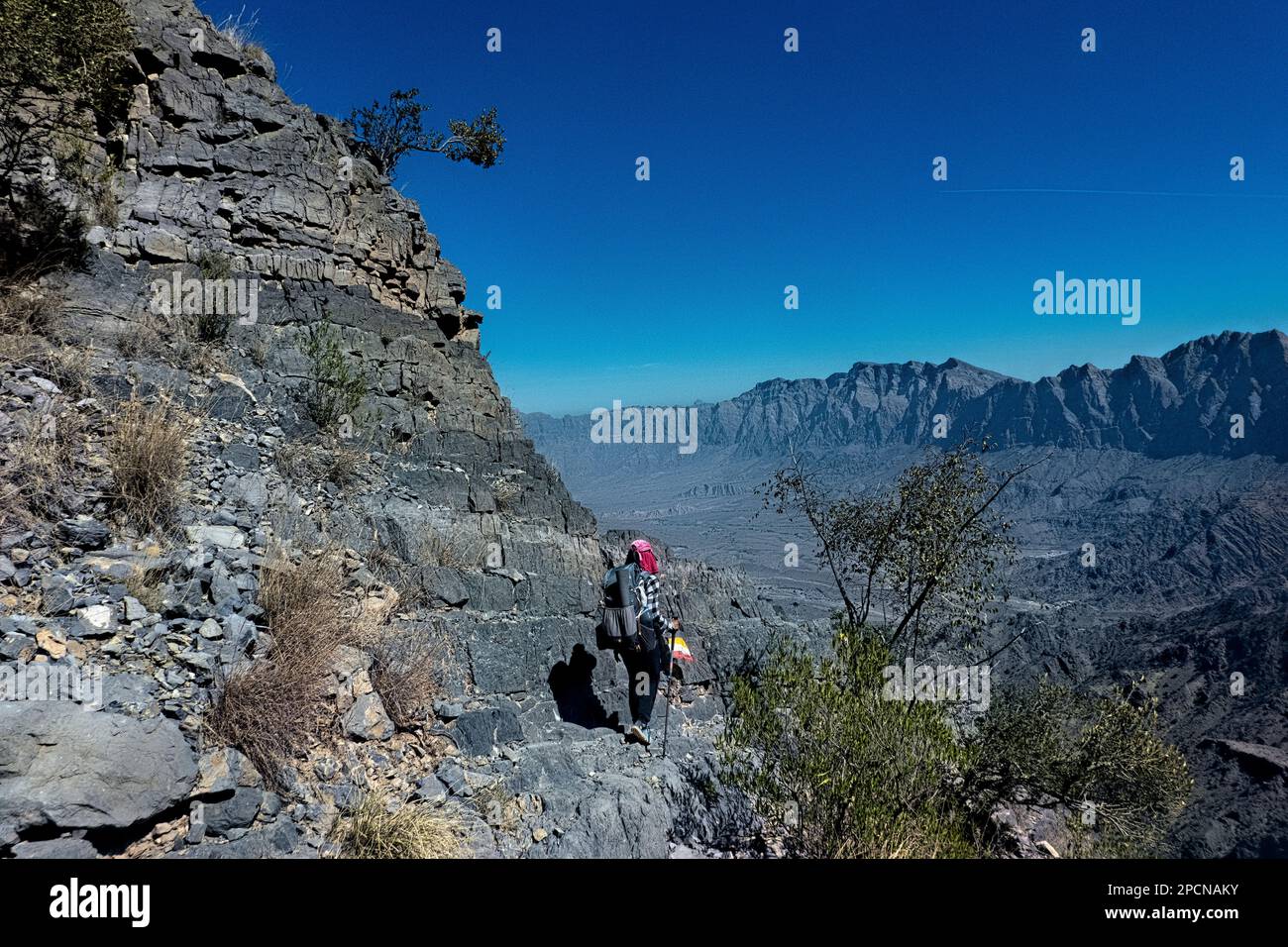 Descending the Hadash-Wakan route in the Western Hajar Mountains, Wakan ...