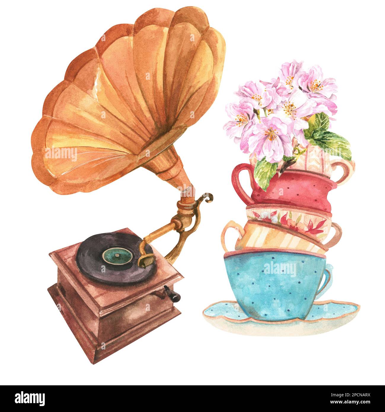 Vintage objects on a white background. Watercolor illustration Stock ...