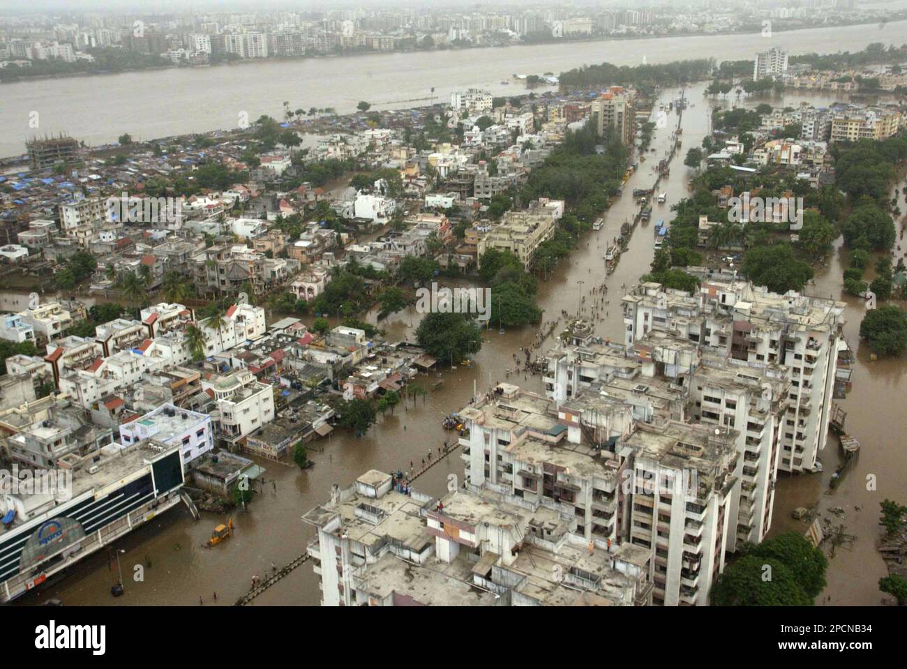 An aerial view of a flooded part of Surat, about 300 kilometers (188 ...