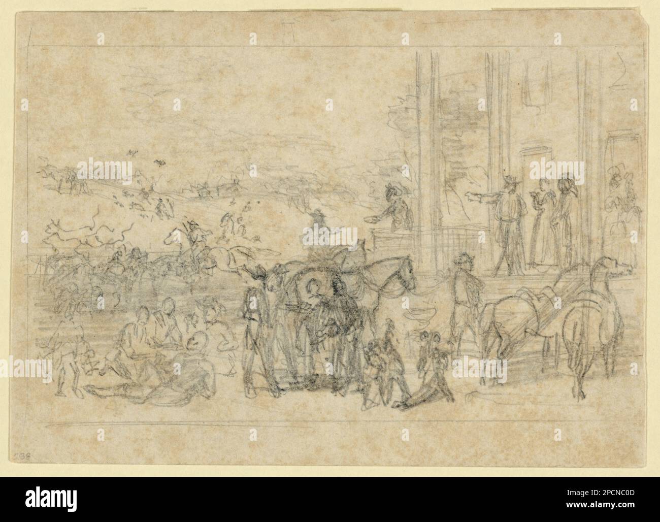 Military encampment at plantation house. Morgan collection of Civil War ...