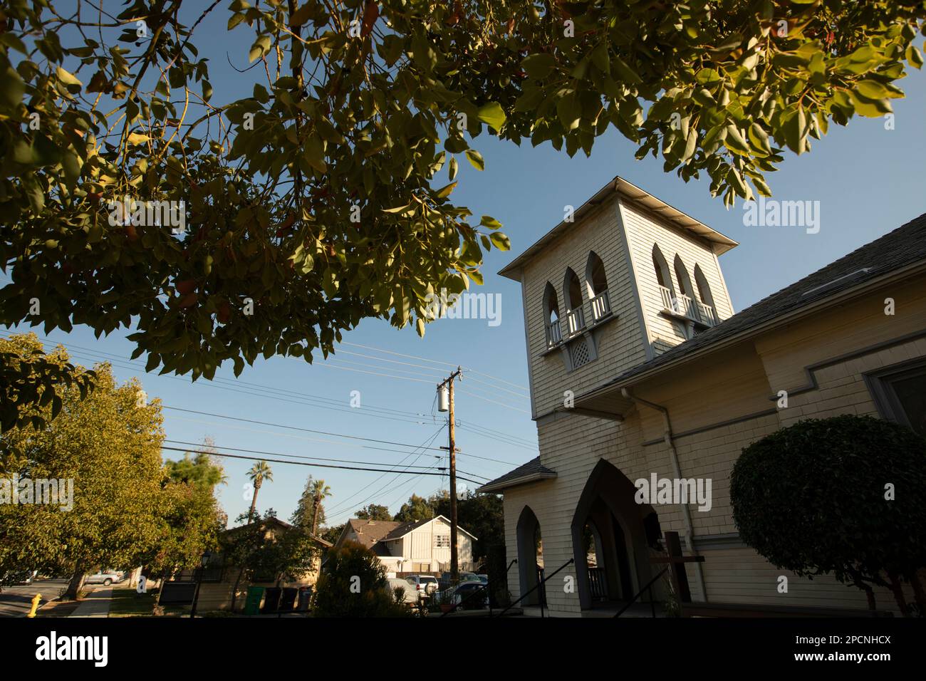 Afternoon view of a historic church and neighborhood near downtown San ...