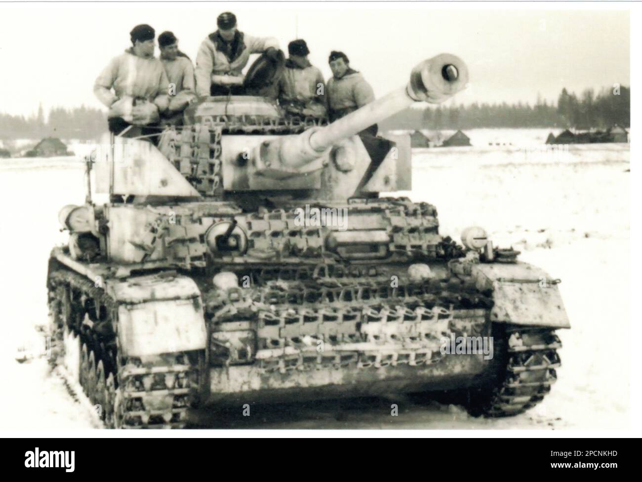 World War Two B&W photo German Panzer lV in Winter Camo on the Russian ...