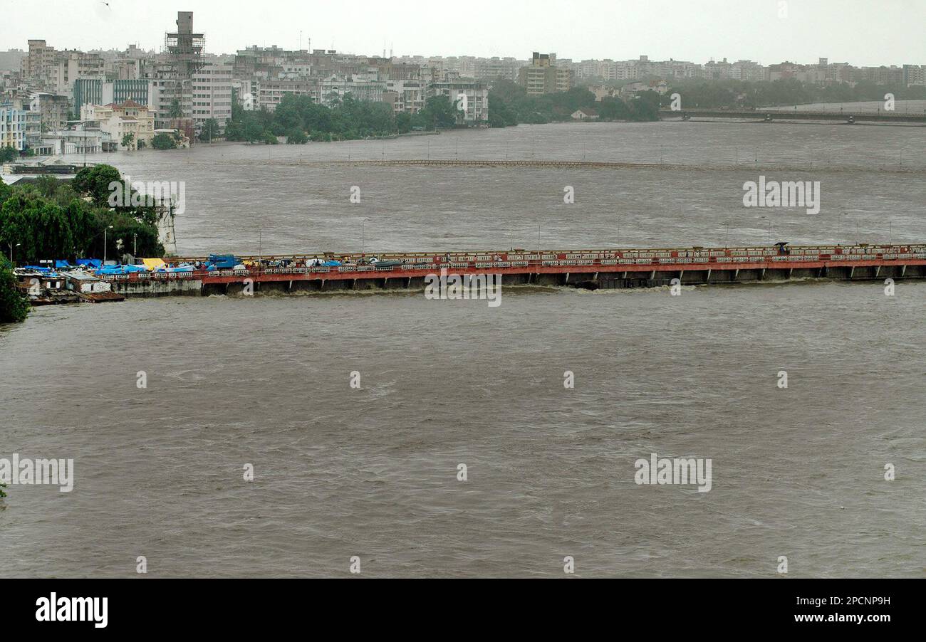 An aerial of the overflowing Tapti River in Surat, in the western ...
