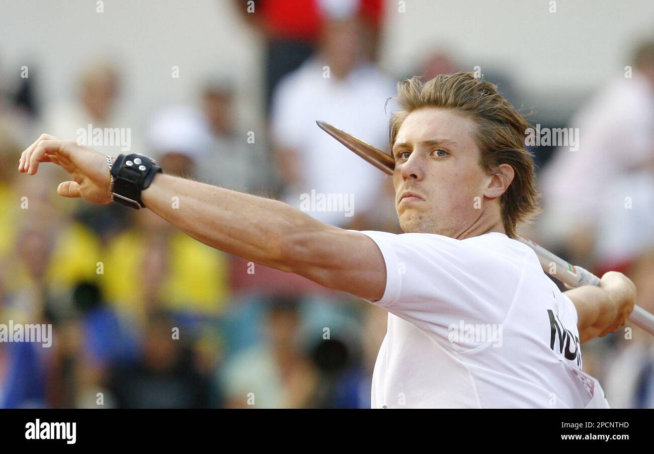 Norway's Andreas Thorkildsen prepares to throw the javelin, during the ...