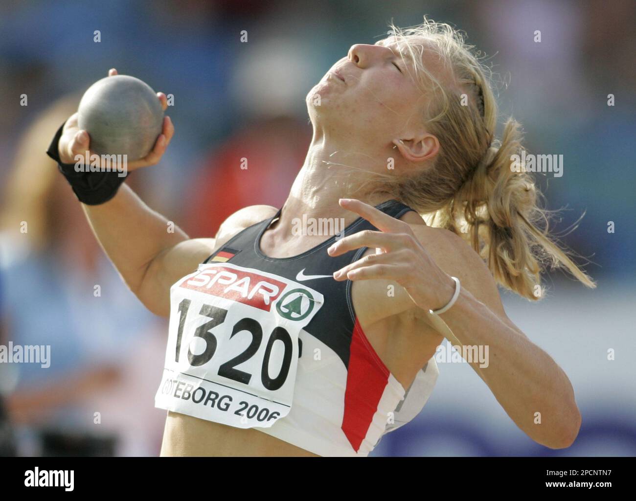 Germany's Lilli Schwarzkopf competes in the Heptathlon shot put, at the ...