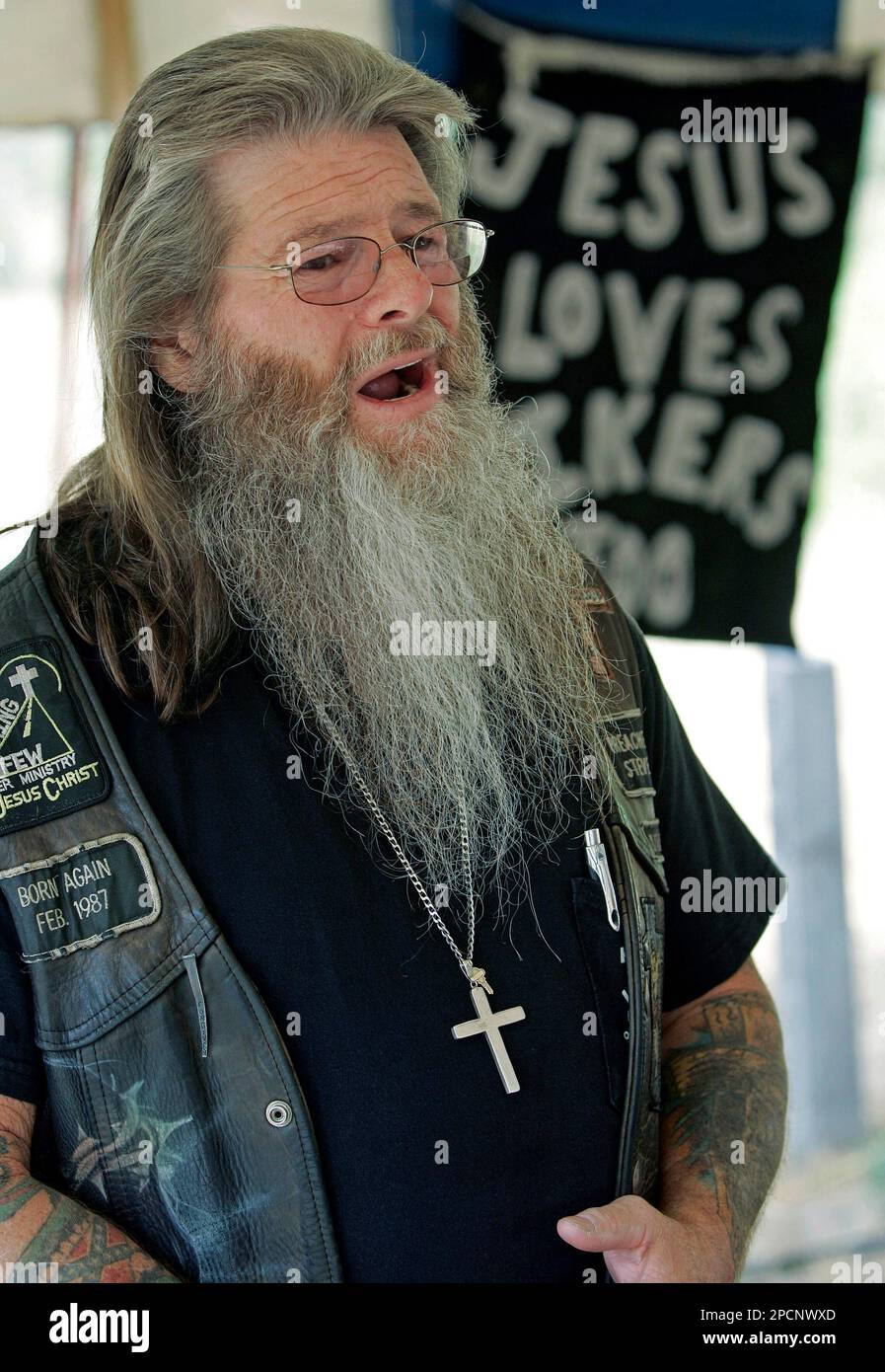 The Rev. Steve Ervin is seen at the Sturgis Motorcycle Rally Sunday ...