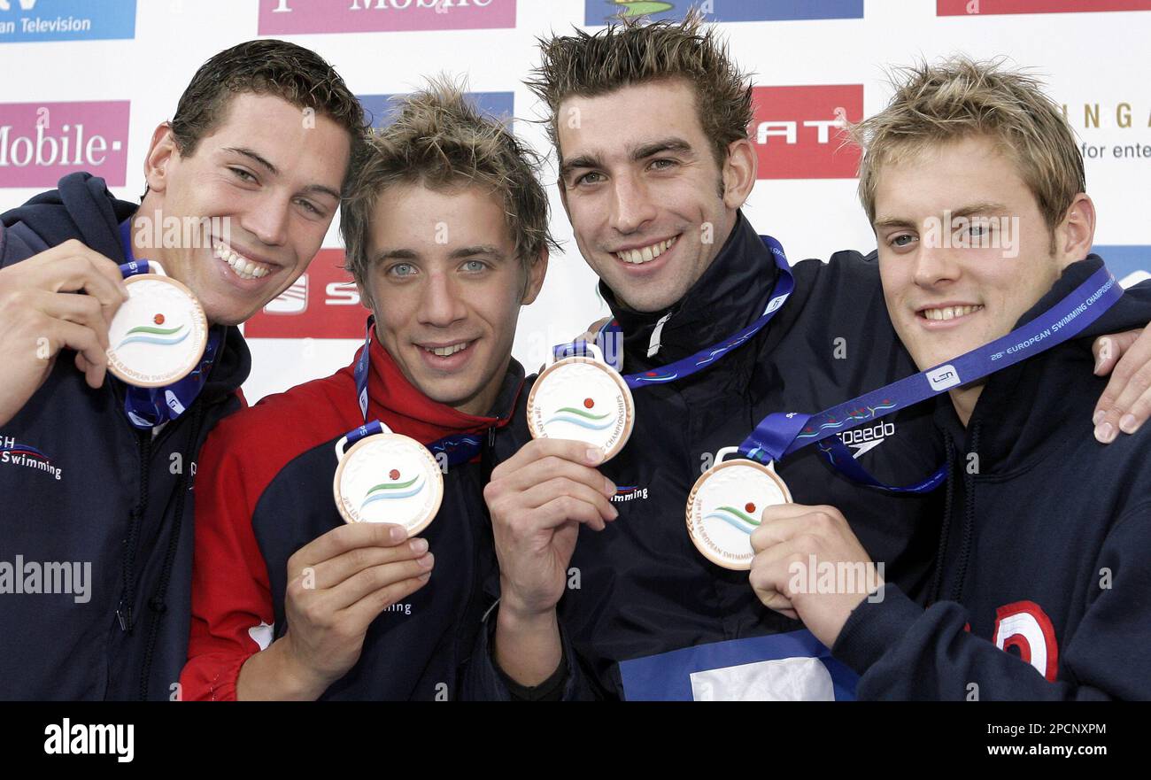 Britain's Simon Burnett, Todd Cooper, James Gibson and Liam Tancock ...