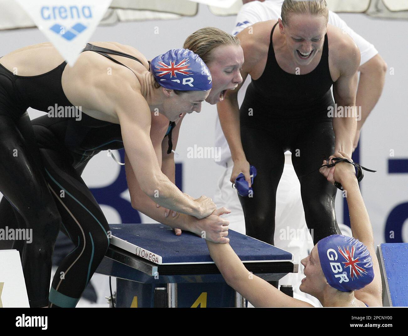 Great Britain's women's 4x100-metre medley relay team, from left, Terri ...