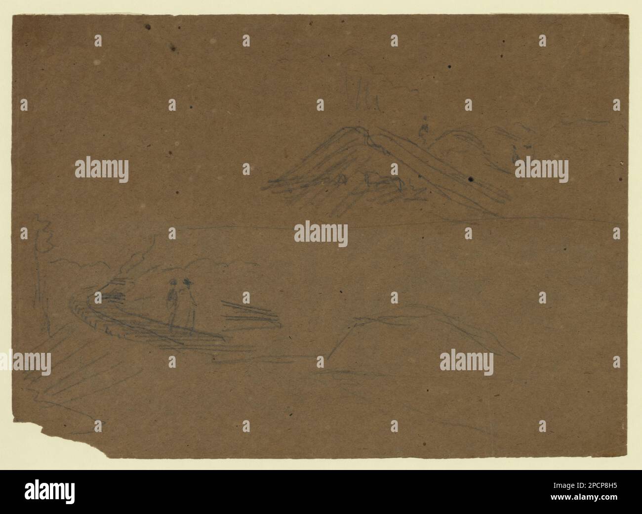 Railroad track and hillside with figures. Morgan collection of Civil ...