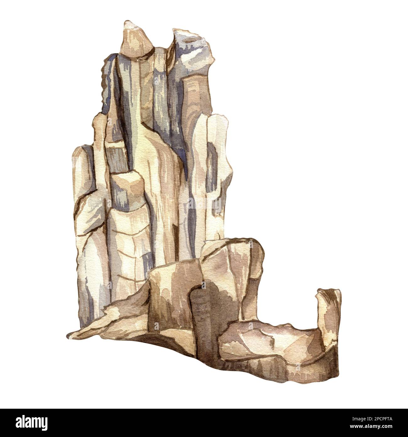 Rocks stone vintage style watercolor illustration isolated on white ...