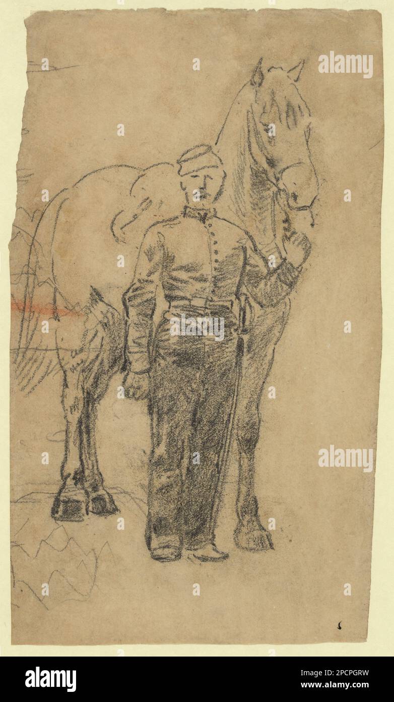 A soldier leading a horse. Morgan collection of Civil War drawings ...