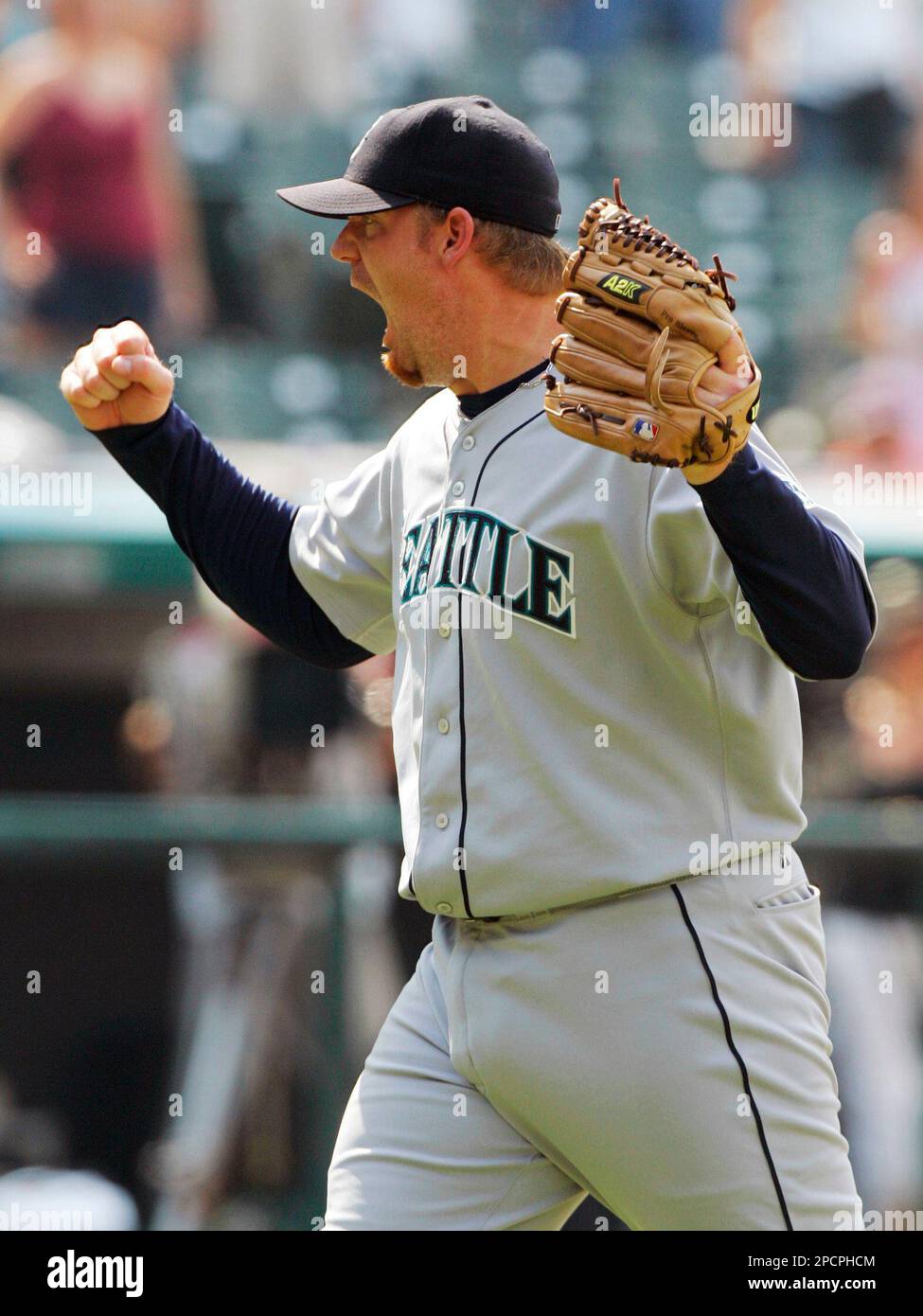 Seattle Mariners reliever J.J. Putz celebrates after getting Cleveland ...