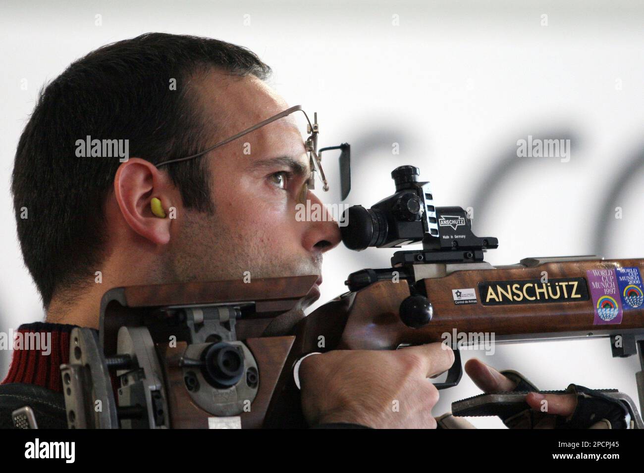Stevan Pletikosic of Serbia and Montenegro prepares to shoot during the ...