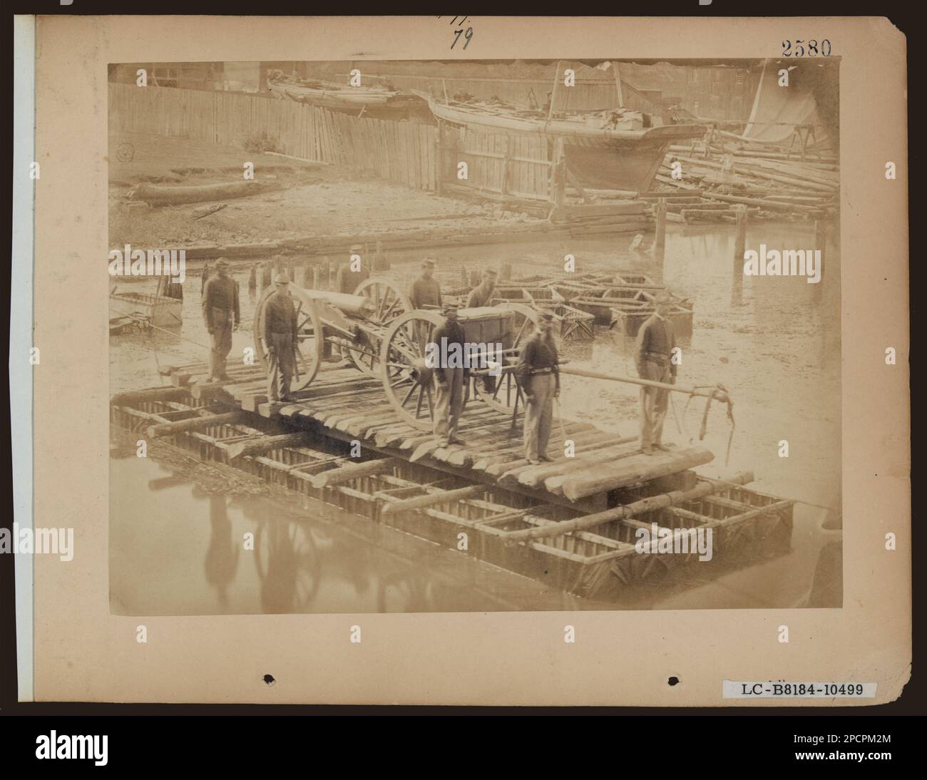 Raft of blanket boats ferrying field artillery and soldiers across the ...