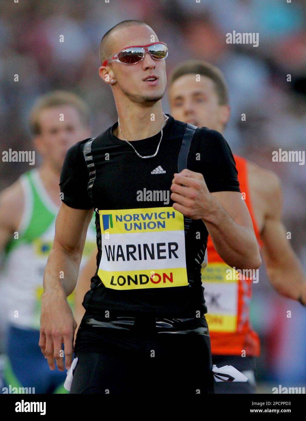 Jeremy Wariner of the US celebrates after winning the men's 400 meters ...