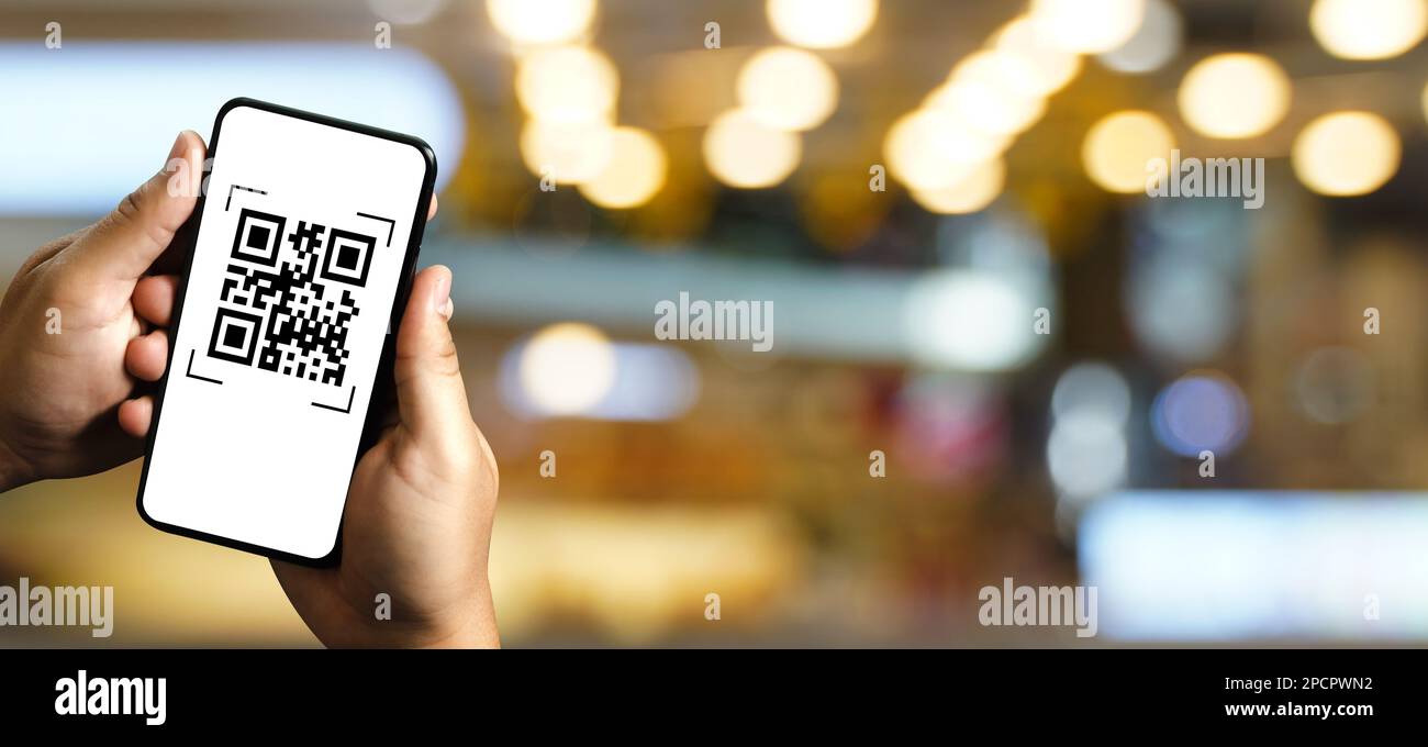 scanning QR codes with a mobile phone application and paying for goods ...