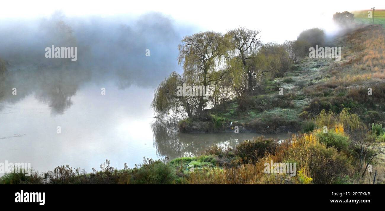 Misty autumn scene on Wilge river, Free State, South Africa Stock Photo ...
