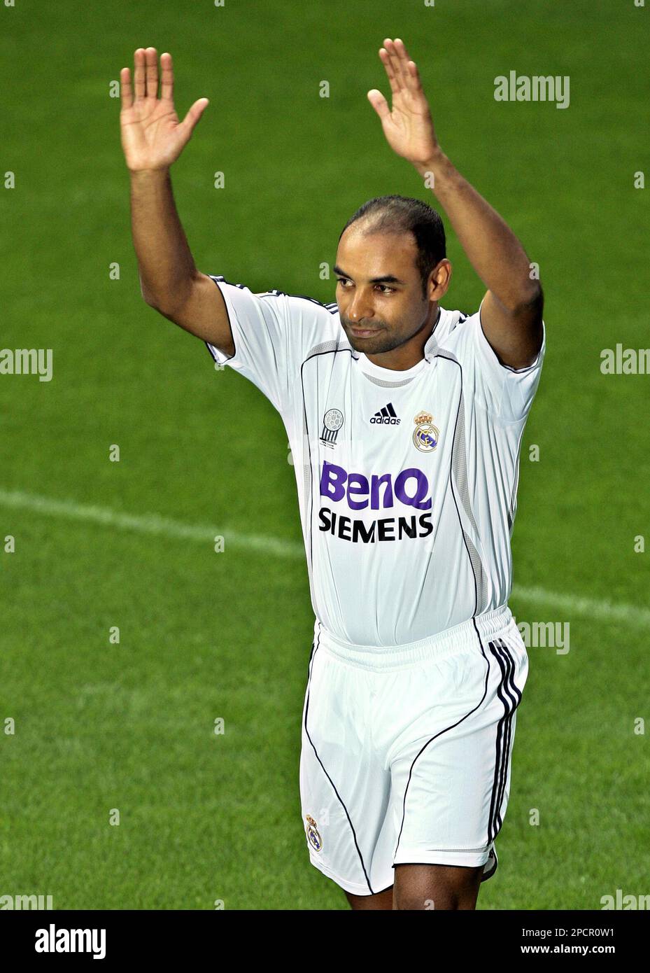 Former Juventus player Emerson of Brazil, waves during his official ...