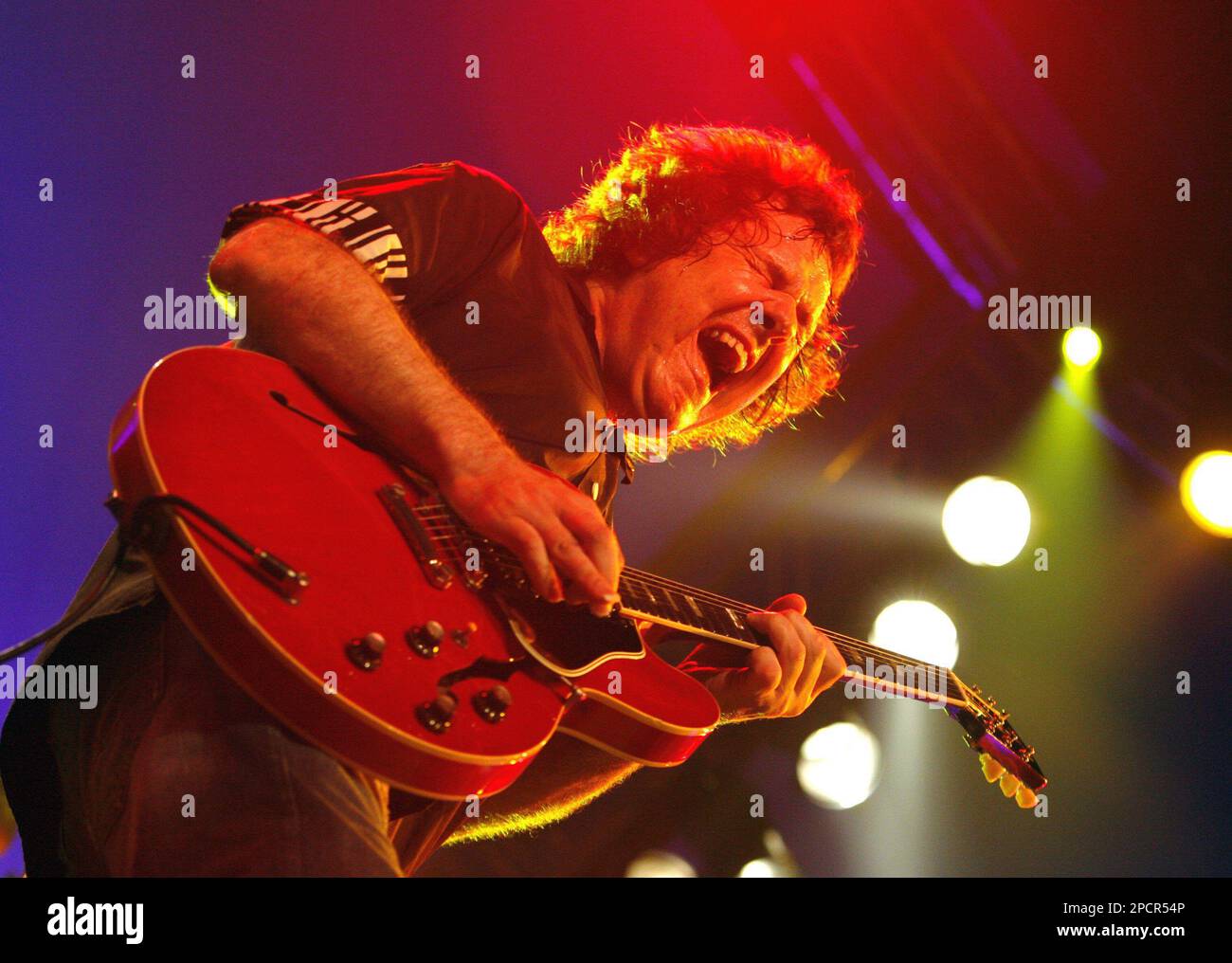 Irish musician Gary Moore performs on stage during the Blue Balls ...