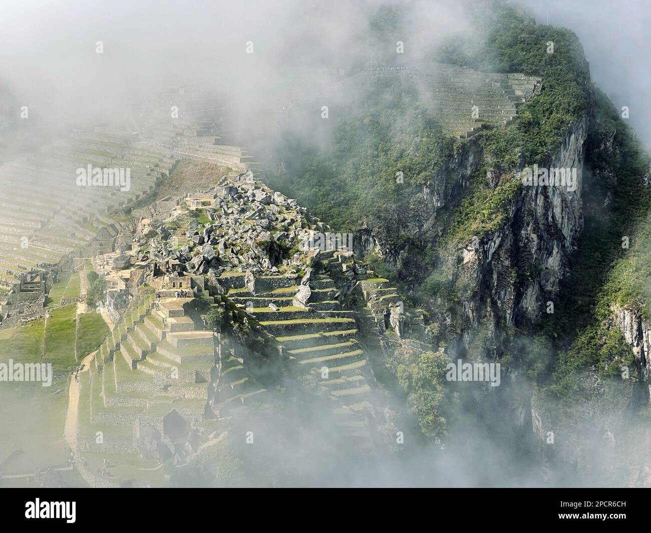 A landscape of the stunning mountains of Machu Picchu covered in the ...