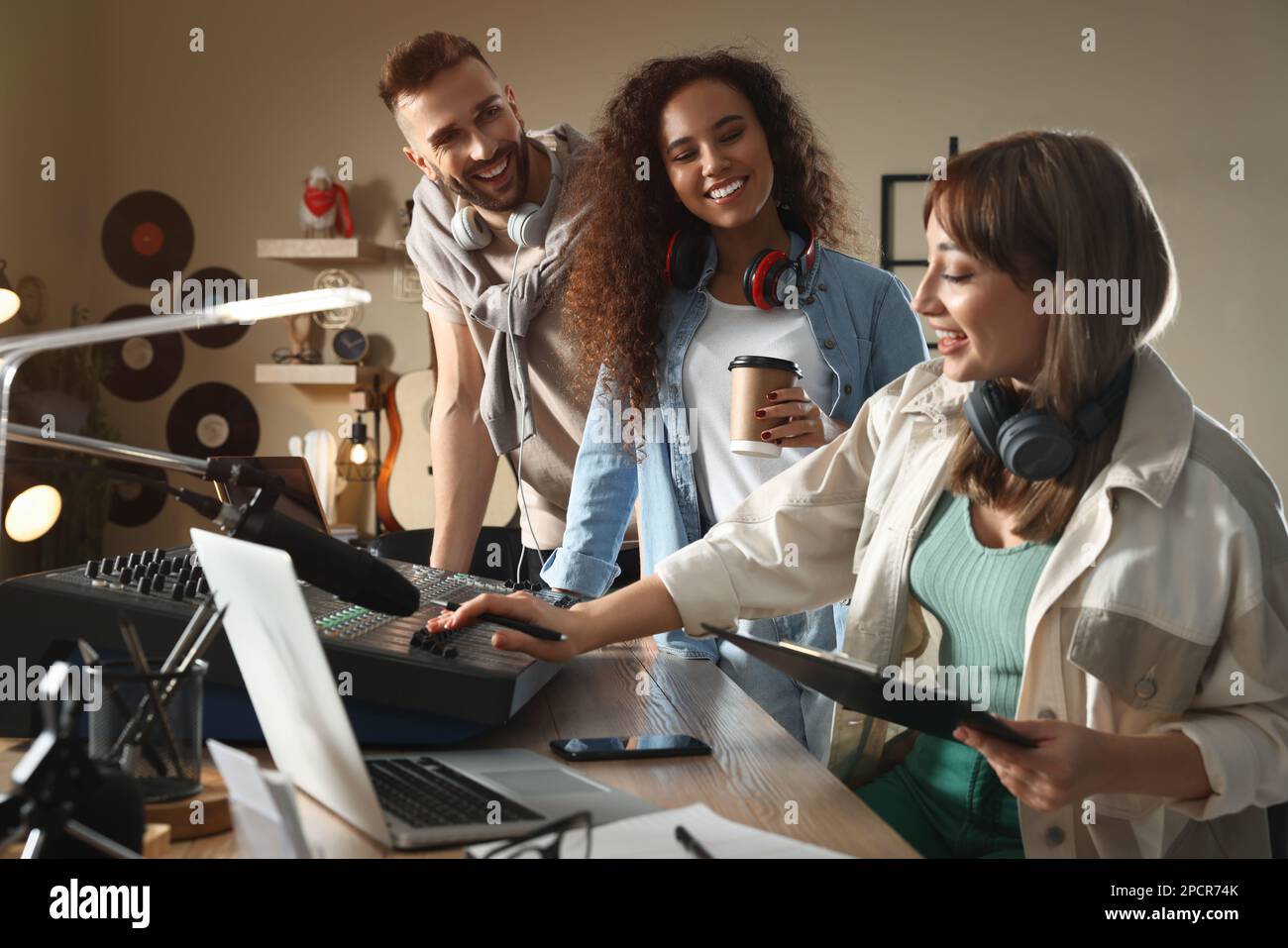 People working in modern radio studio with professional equipment Stock ...