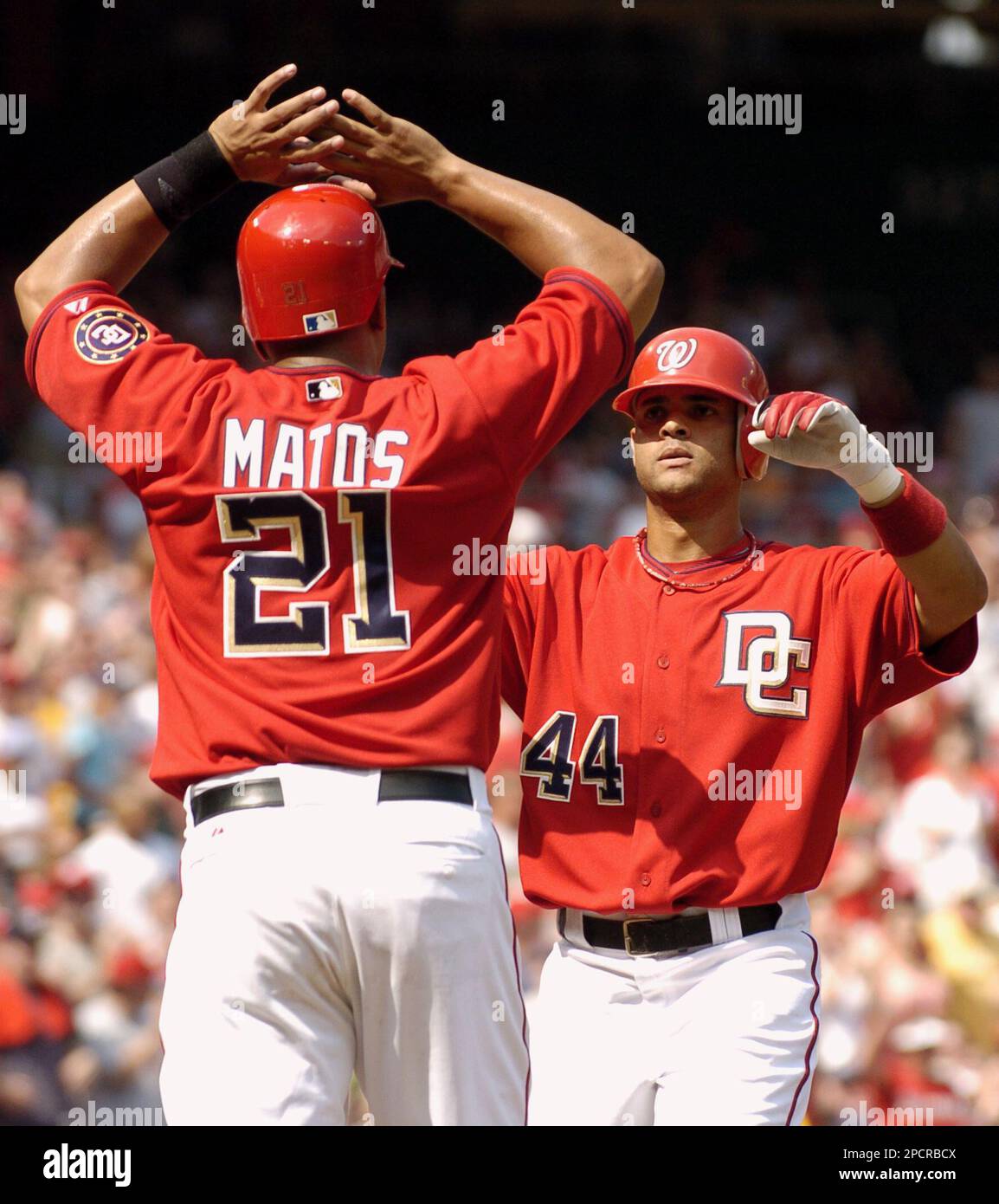 Washington Nationals' Alex Escobar (44) celebrates his two-run home run ...