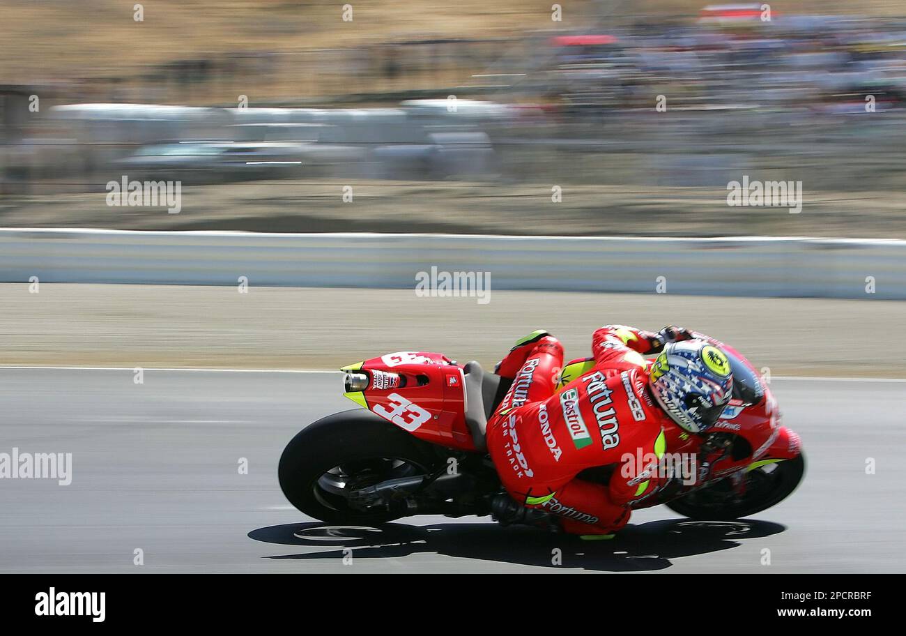Marco Melandri, of Italy, comes out of turn 3 during a practice run of ...