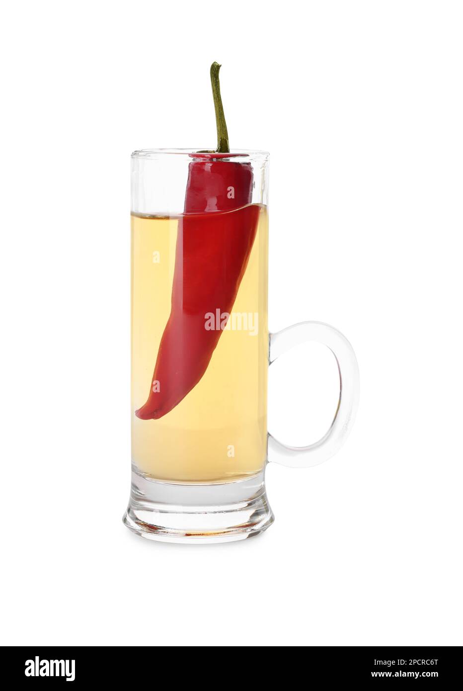 Red hot chili pepper and vodka in shot glass on white background Stock ...