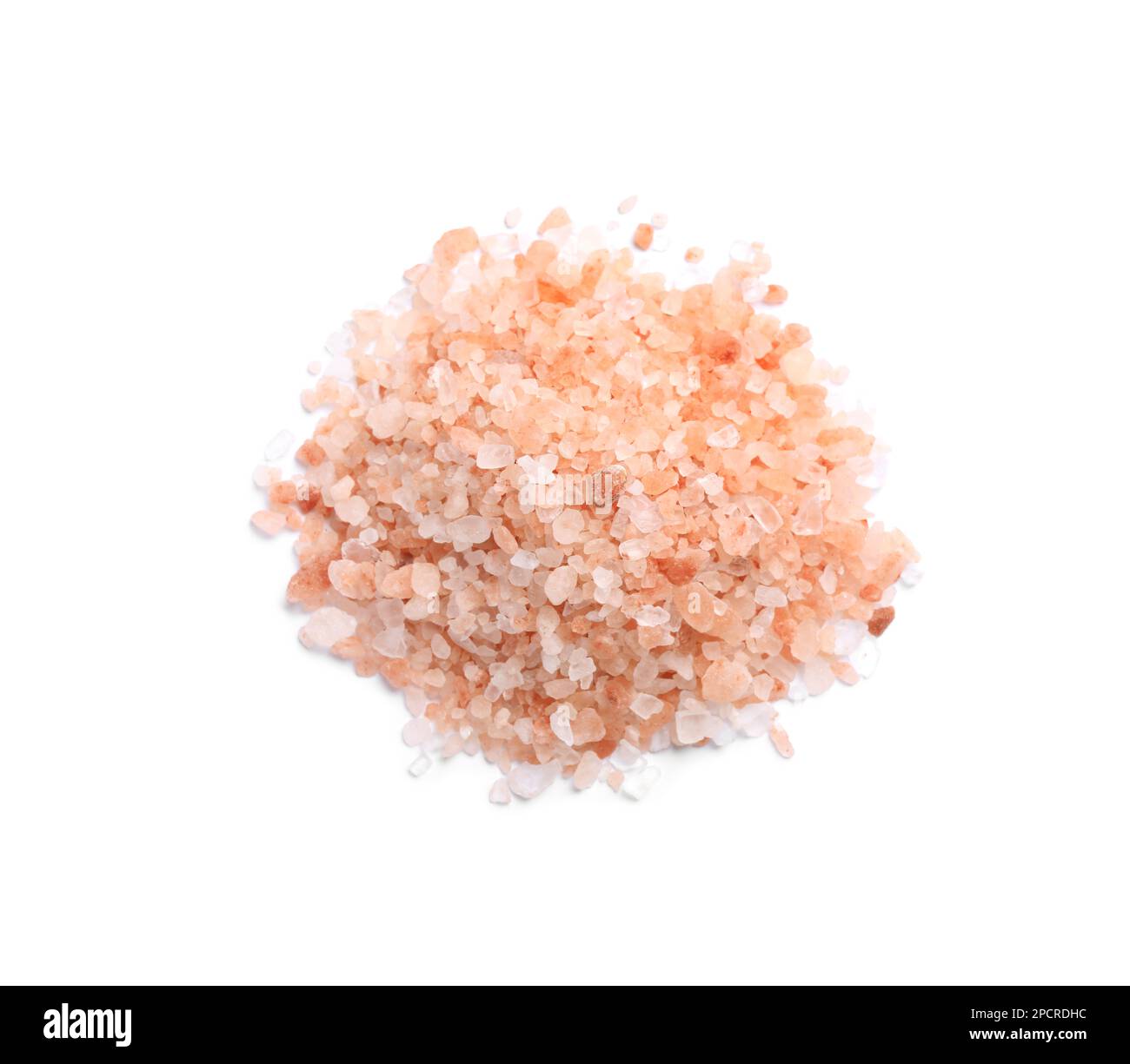 Heap of pink Himalayan salt on white background, top view Stock Photo ...