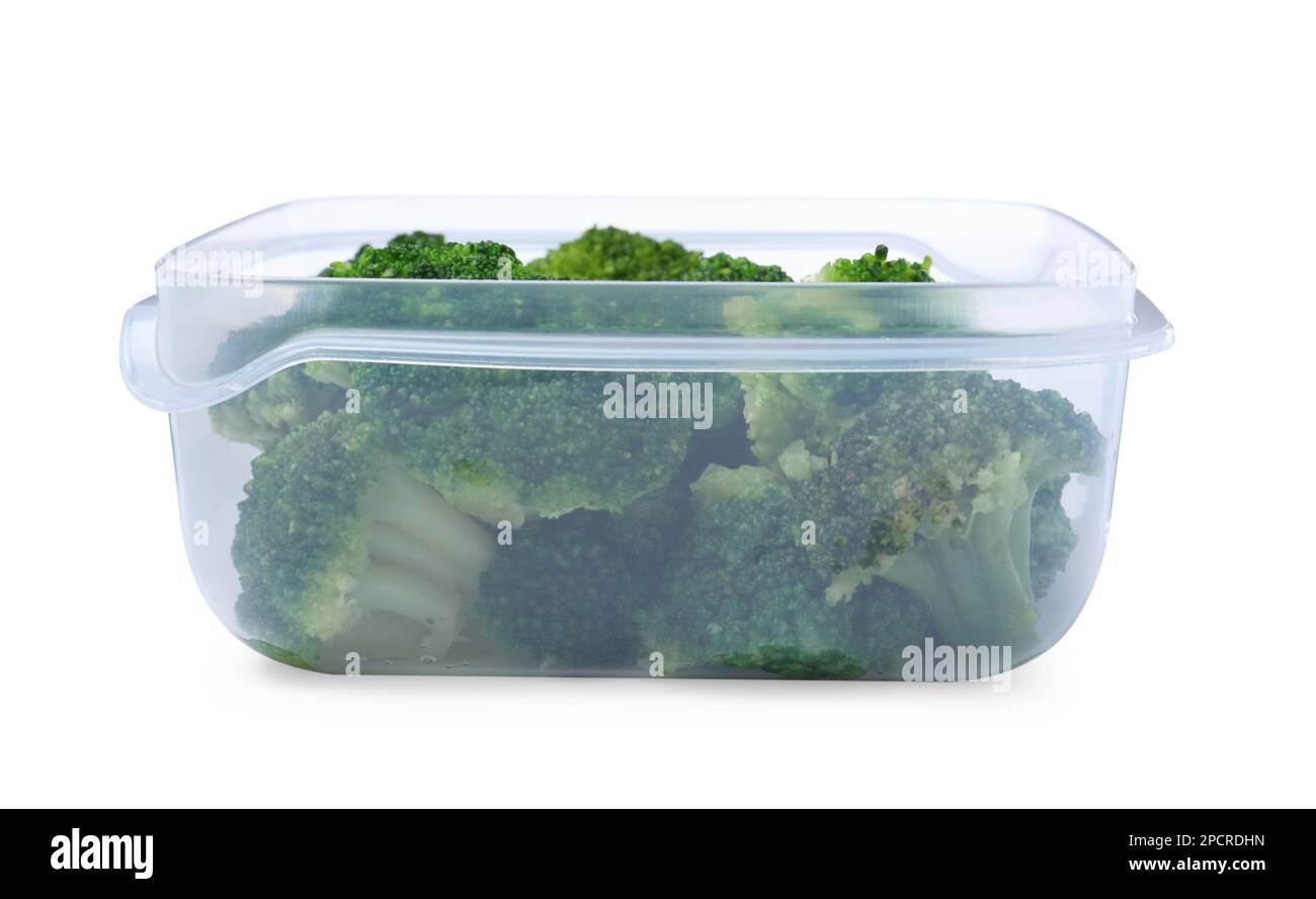 Fresh broccoli in plastic container isolated on white Stock Photo - Alamy