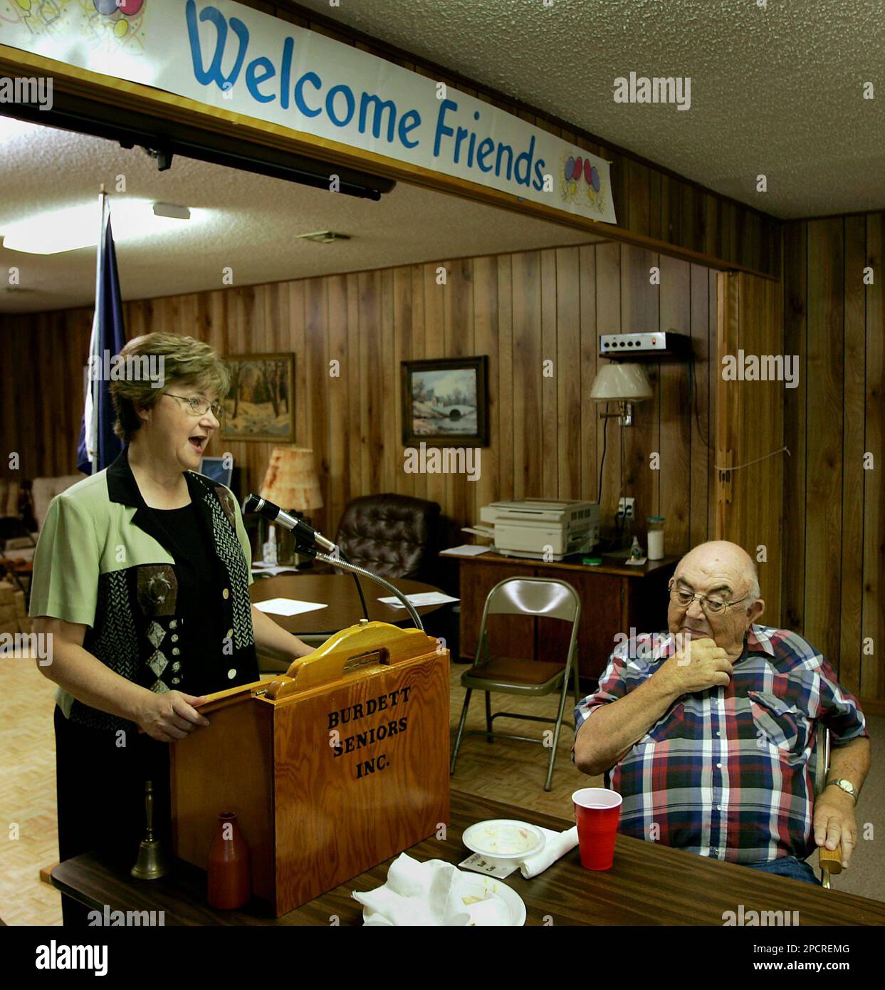 State Board of Education candidate Sally Cauble address the crowd while ...