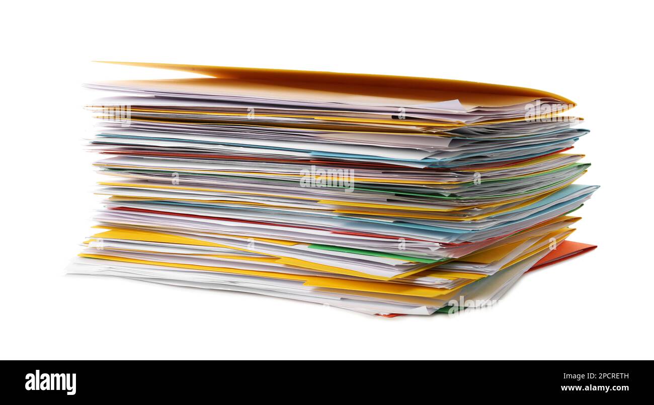 Stack of different files with documents on white background Stock Photo ...