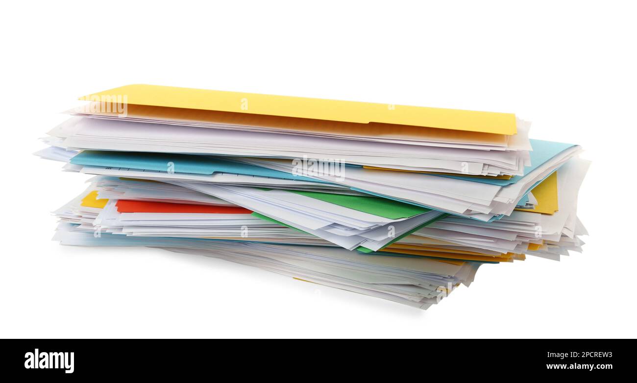 Stack of different files with documents on white background Stock Photo ...