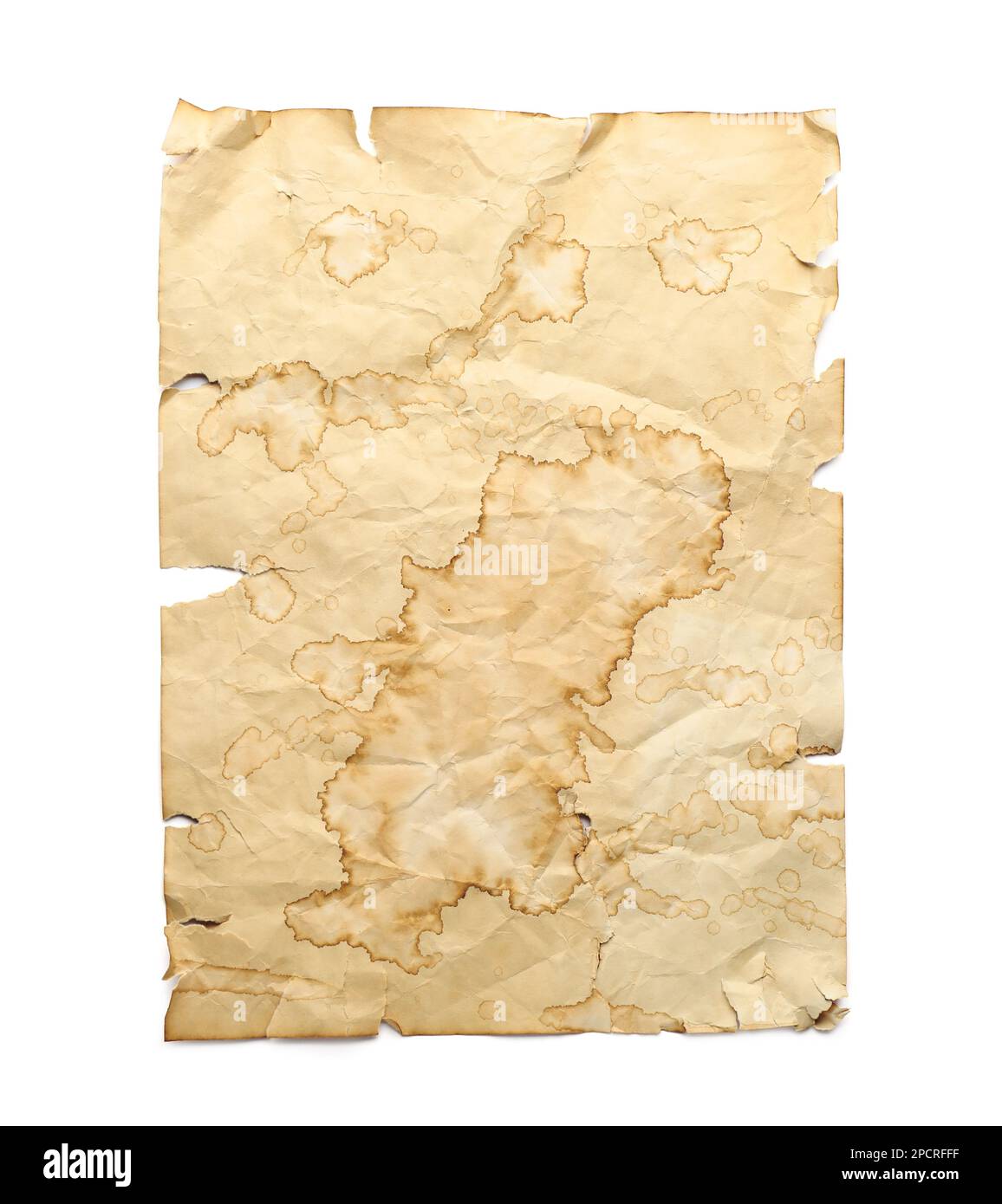 Sheet of old parchment paper isolated on white, top view. Space for ...