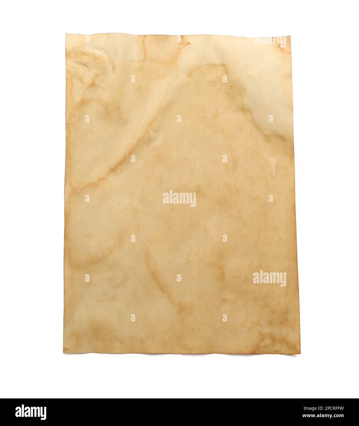 Sheet of old parchment paper isolated on white, top view. Space for ...