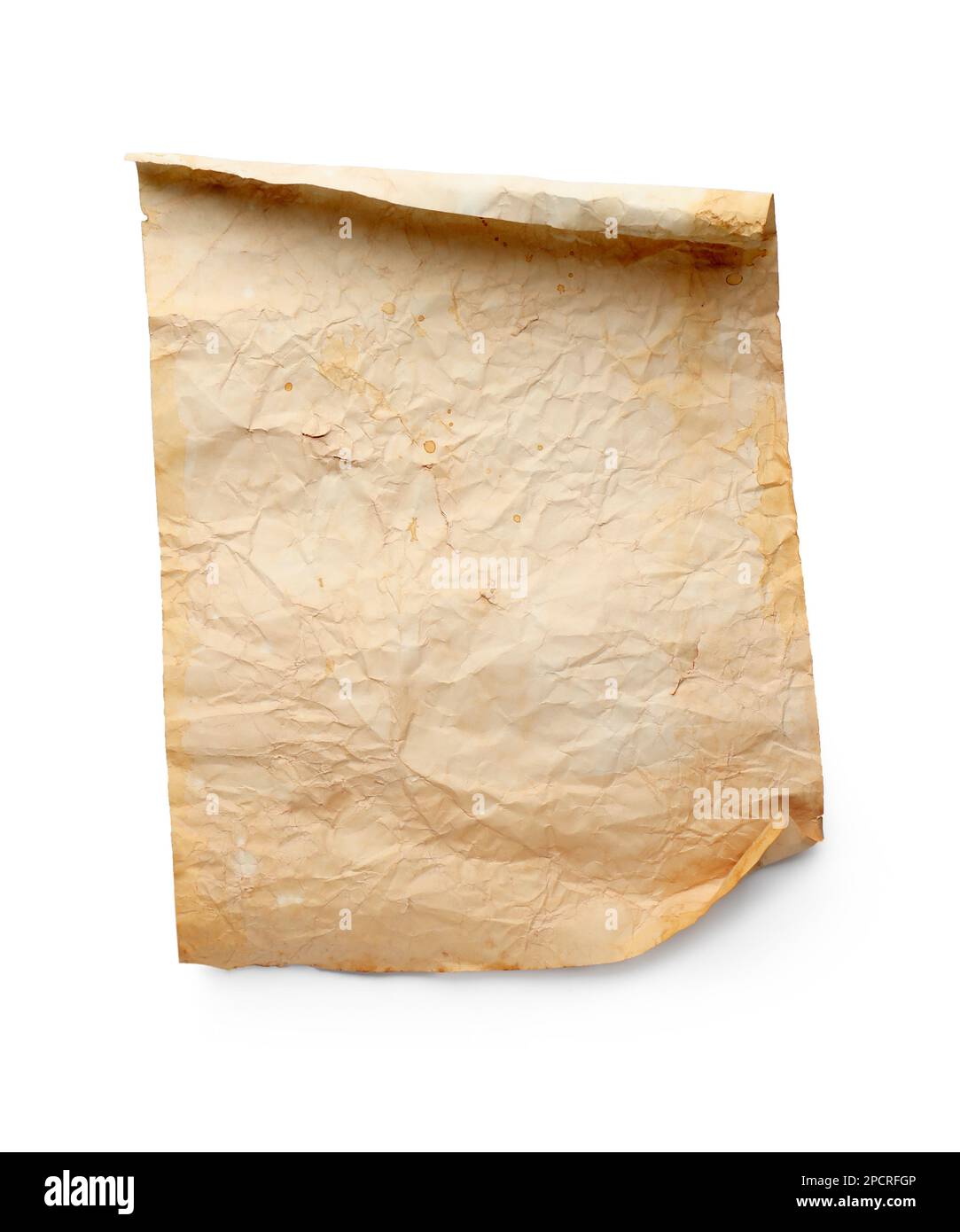 Sheet of old parchment paper isolated on white, top view. Space for ...