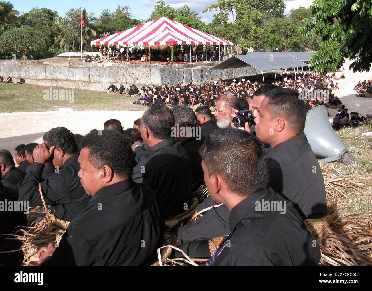 Residents watch proceedings at the funeral of Tongan Prince Tu ...