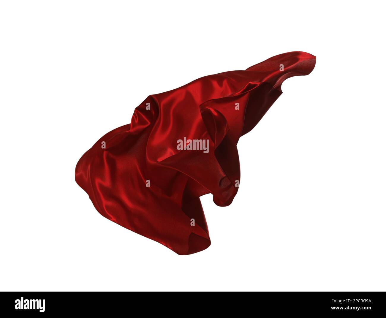 Beautiful delicate red silk floating on white background Stock Photo ...