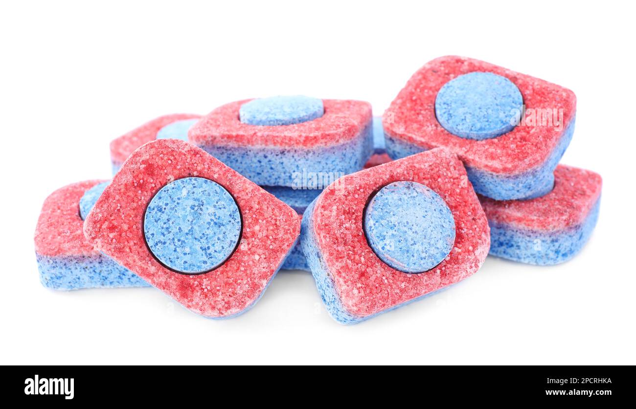 Pile of dishwasher detergent tablets on white background Stock Photo ...
