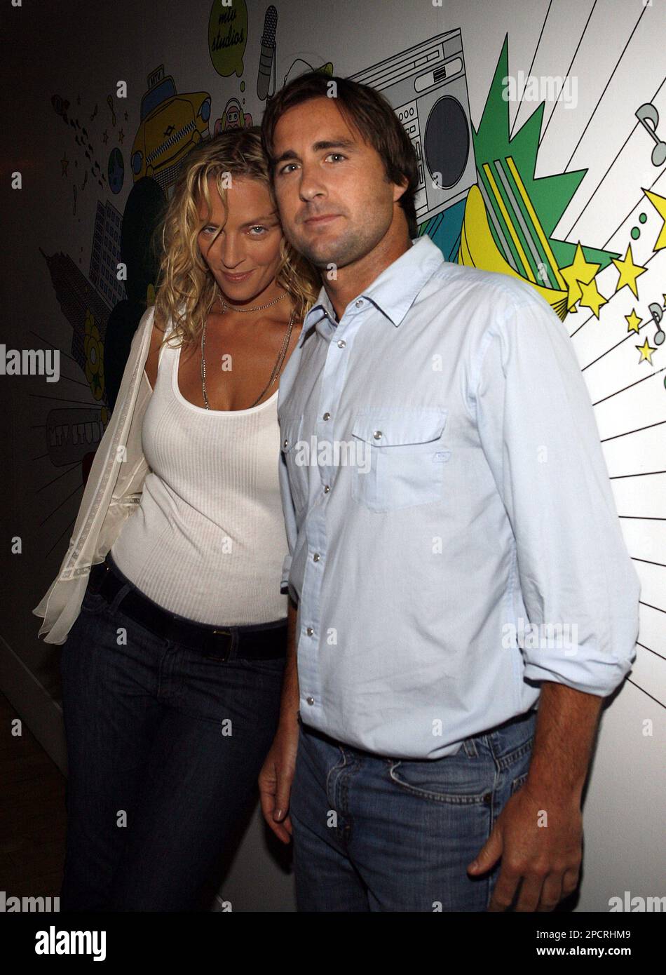 Actress Uma Thurman and actor Luke Wilson pose backstage during MTV's ...