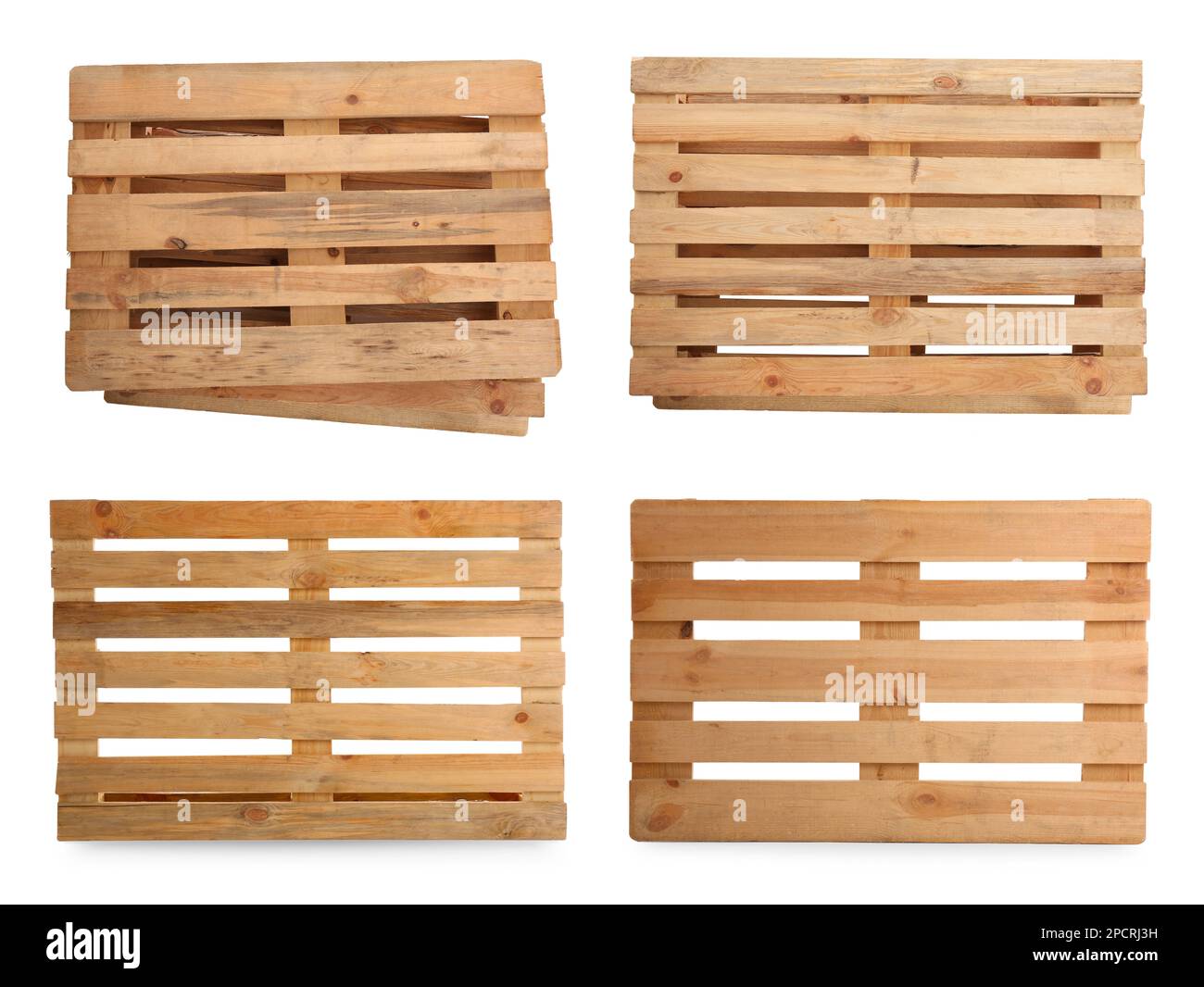 Set with wooden pallets on white background Stock Photo - Alamy