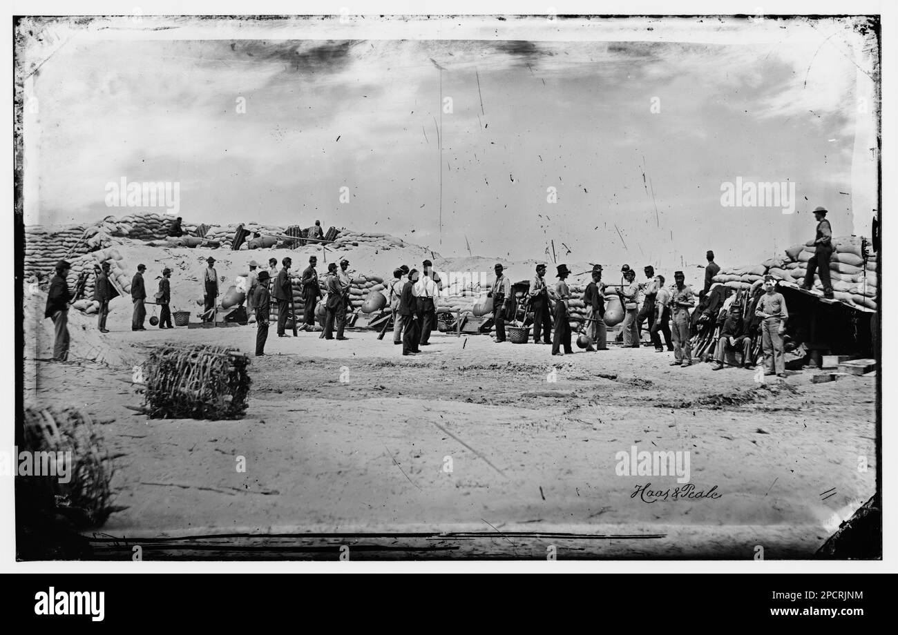 Battery Reynolds. Five 10-inch siege mortars against Wagner. Civil war ...