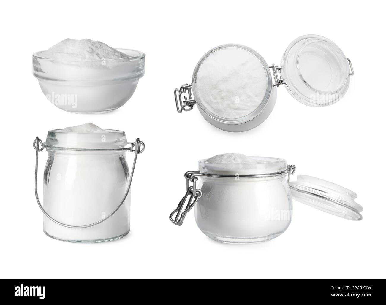 Set with baking soda on white background Stock Photo - Alamy