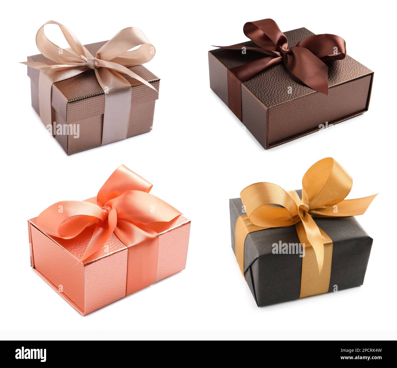 Set with beautiful gift boxes on white background Stock Photo - Alamy