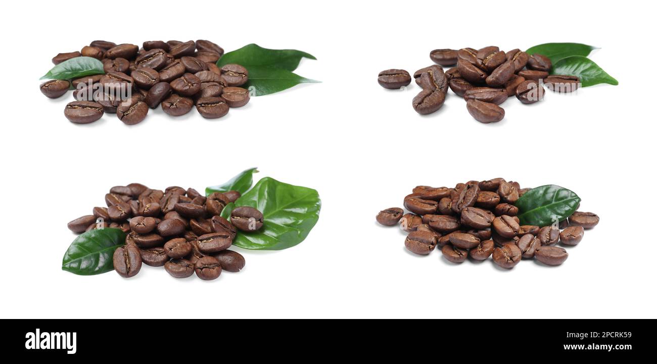 Set with roasted coffee beans on white background. Banner design Stock ...