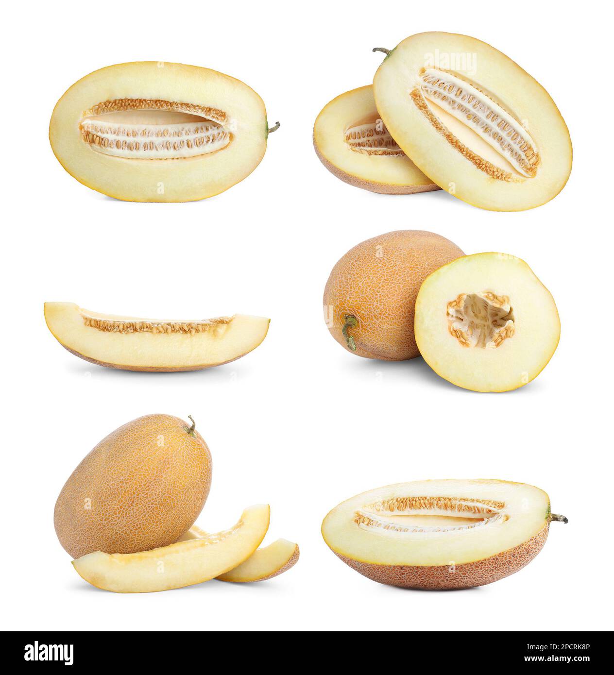 Set with delicious ripe melons on white background Stock Photo - Alamy