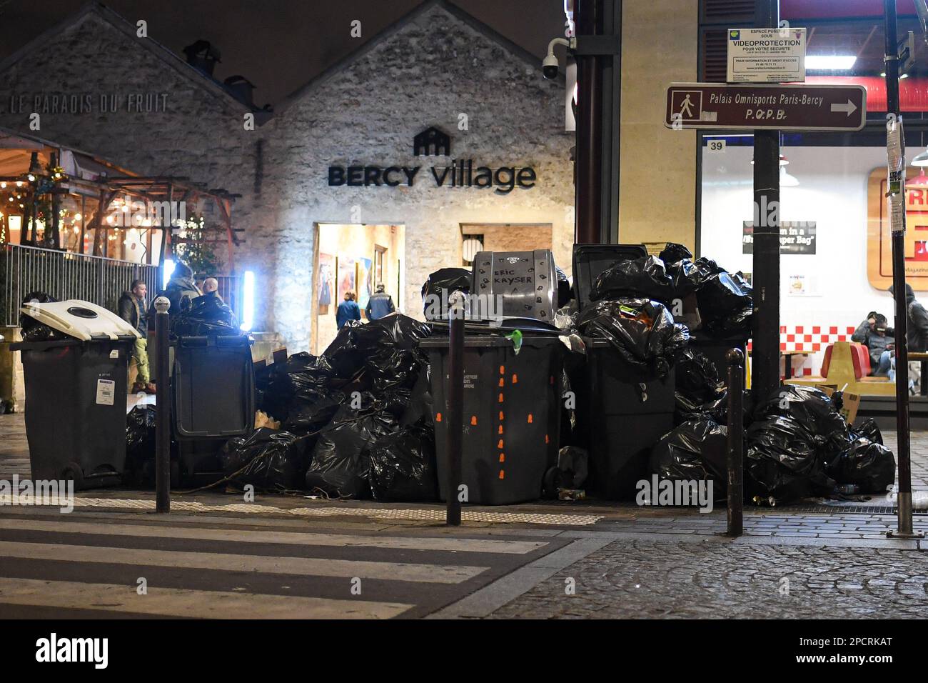 Paris, France. 13th Mar, 2023. Garbage cans overflowing with trash on ...