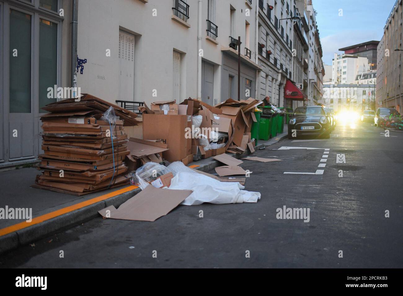 Paris, France. 13th Mar, 2023. Garbage cans overflowing with trash on ...
