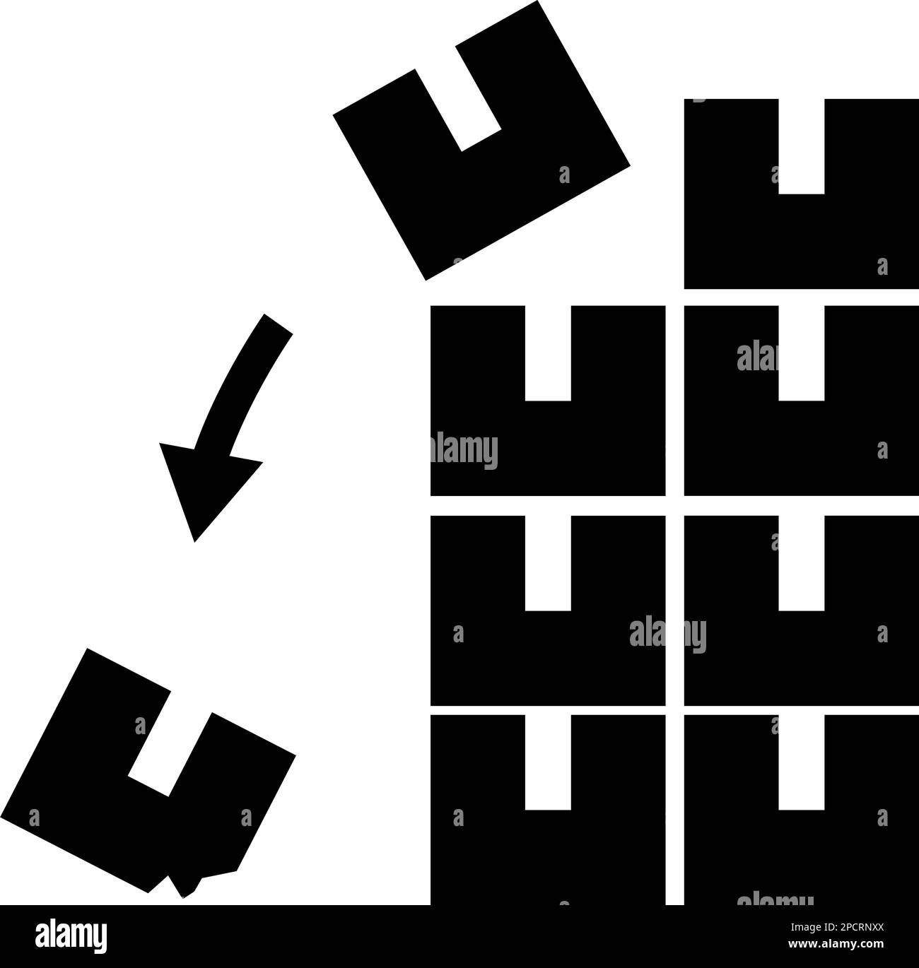 stack correctly with falling dropping broken boxes icon on white ...