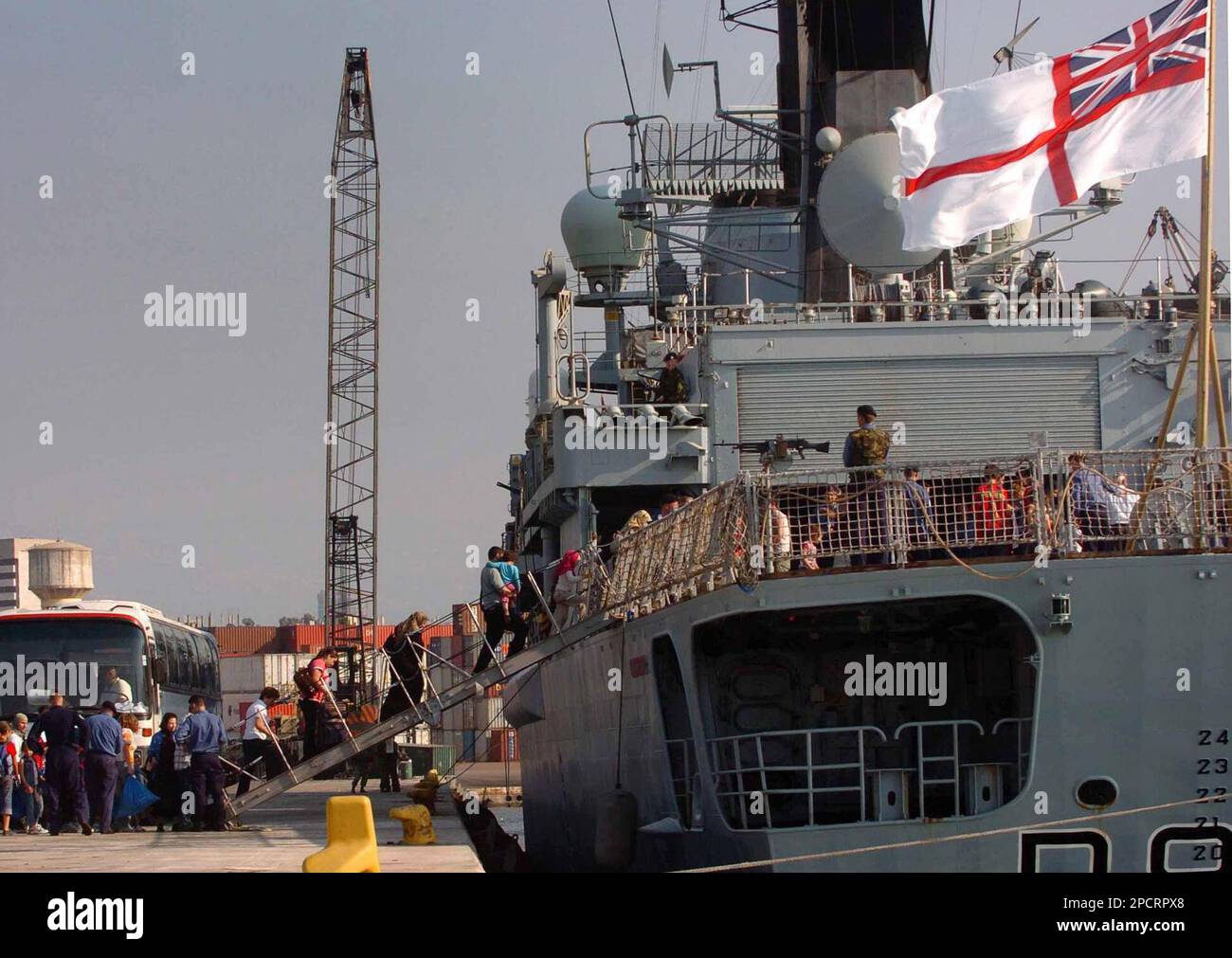 British nationals board the Royal Navy ship HMS Gloucester, during the ...